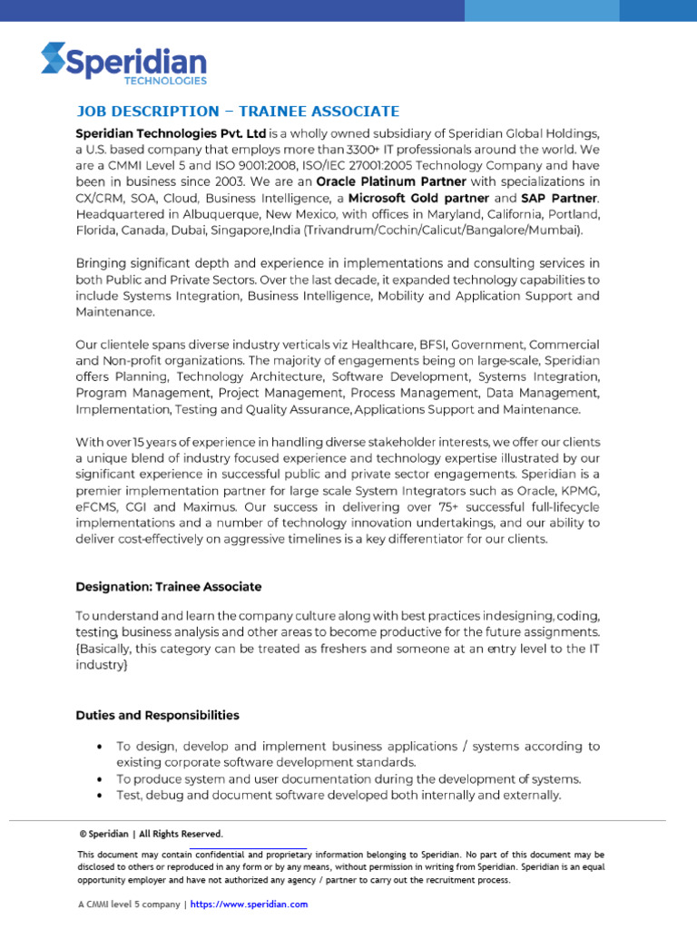 Speridian Trainee Associate JD 2025 | PDF