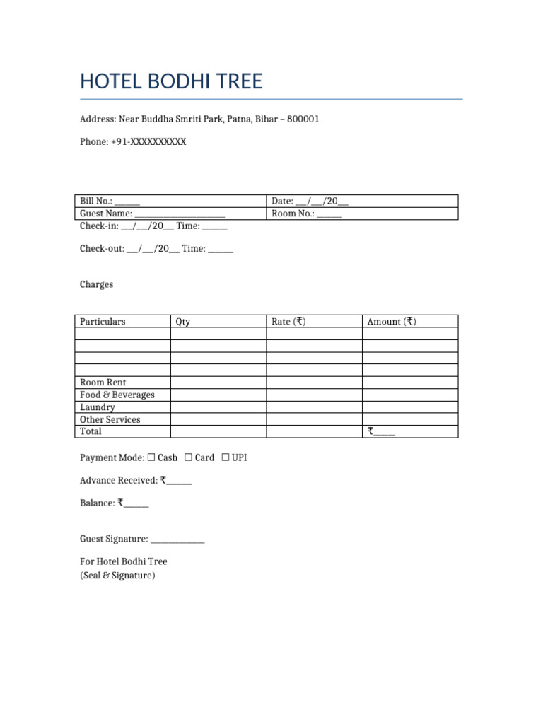 Hotel Bill Template | PDF