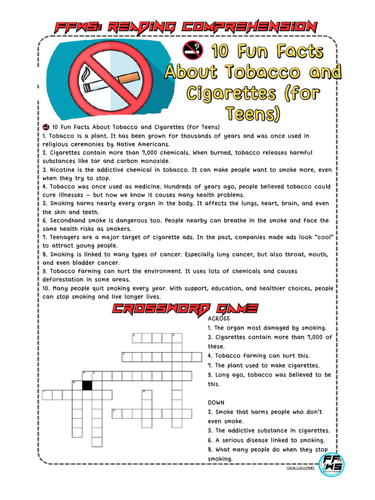 10 Fun Facts About Tobacco and Cigarettes (For Teens) | PDF | Cigarette ...