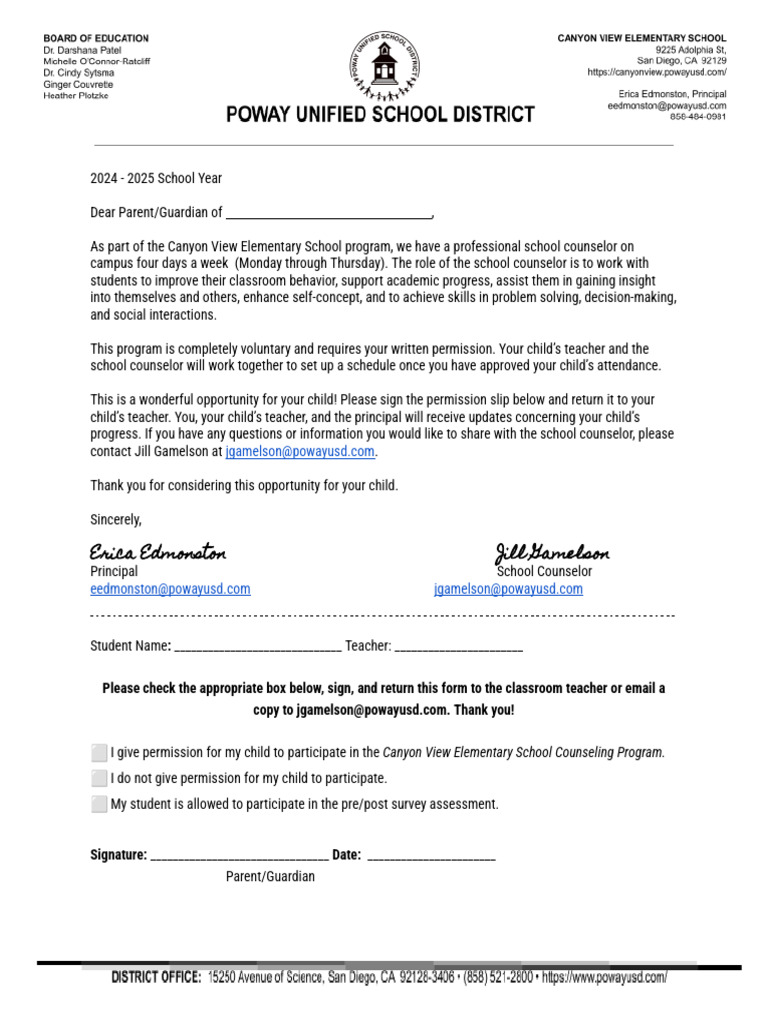 CVES 24-25 Counseling Permission Slip | PDF