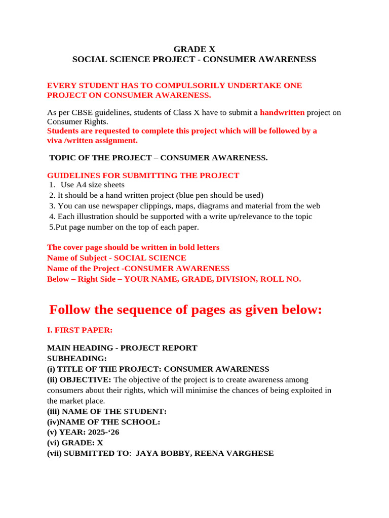 Class X Consumer Awareness Project | PDF