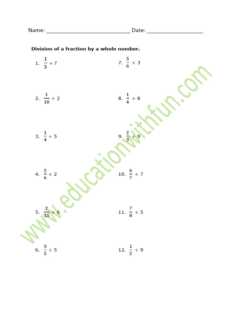 Division of A Fraction Worksheet 1 | PDF