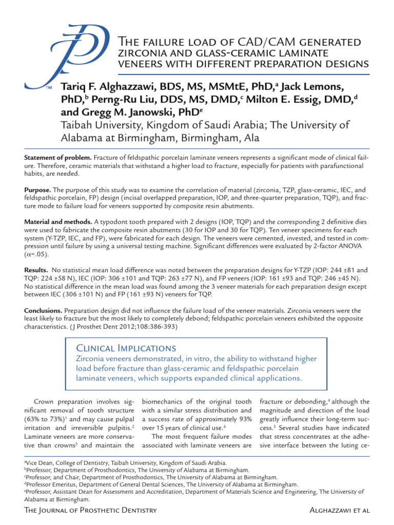 Failure Load Cad Cam Laminate Veneers | PDF | Dentistry Branches ...
