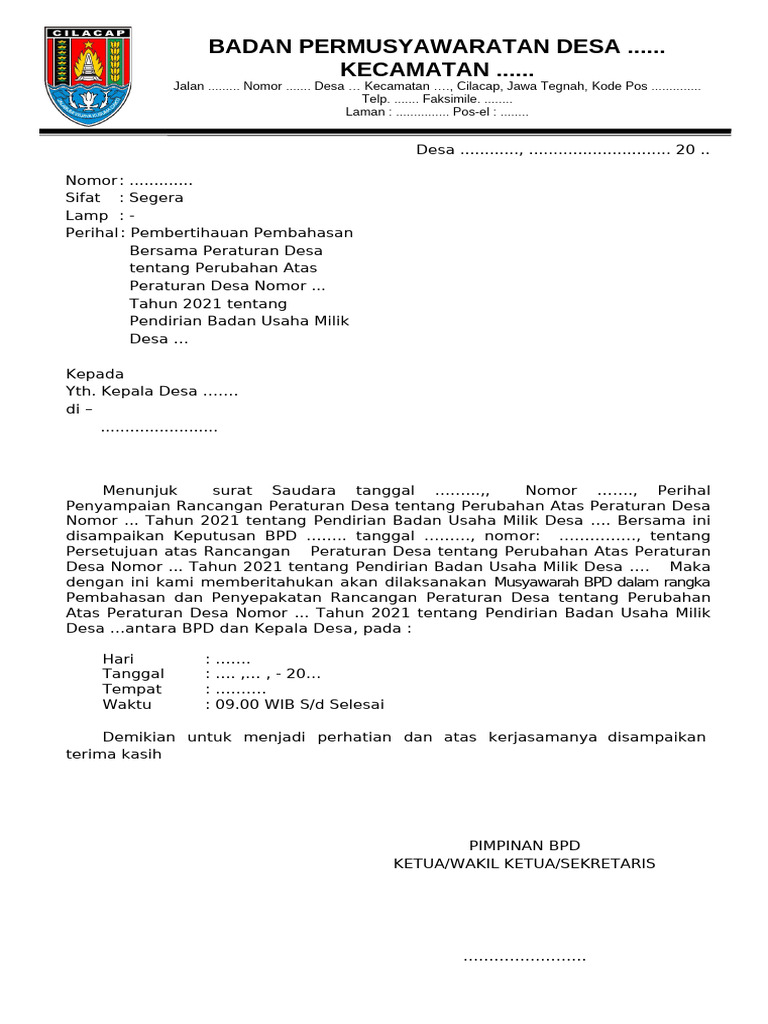 Surat BPD untuk Kepala Desa tentang BUMDes | PDF