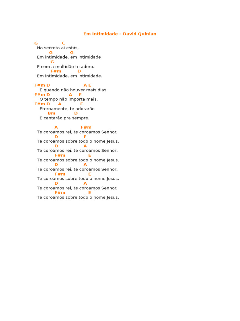 Letra da Música "Intimidade" de David Quinlan | PDF