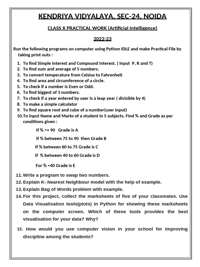 Meena Class X - AI - Practical Project File Ques23 24 | PDF