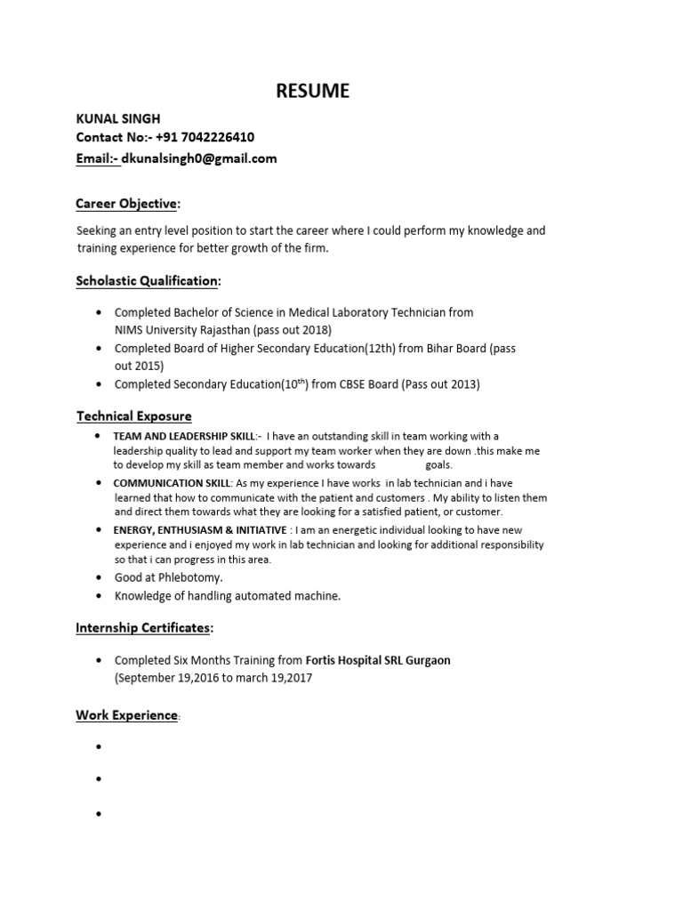 Resume: Kunal Singh Contact No:-+91 7042226410 Career Objective | PDF