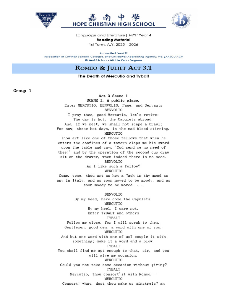 The Death of Mercutio and Tybalt Act 3 | PDF | Characters In Romeo And ...
