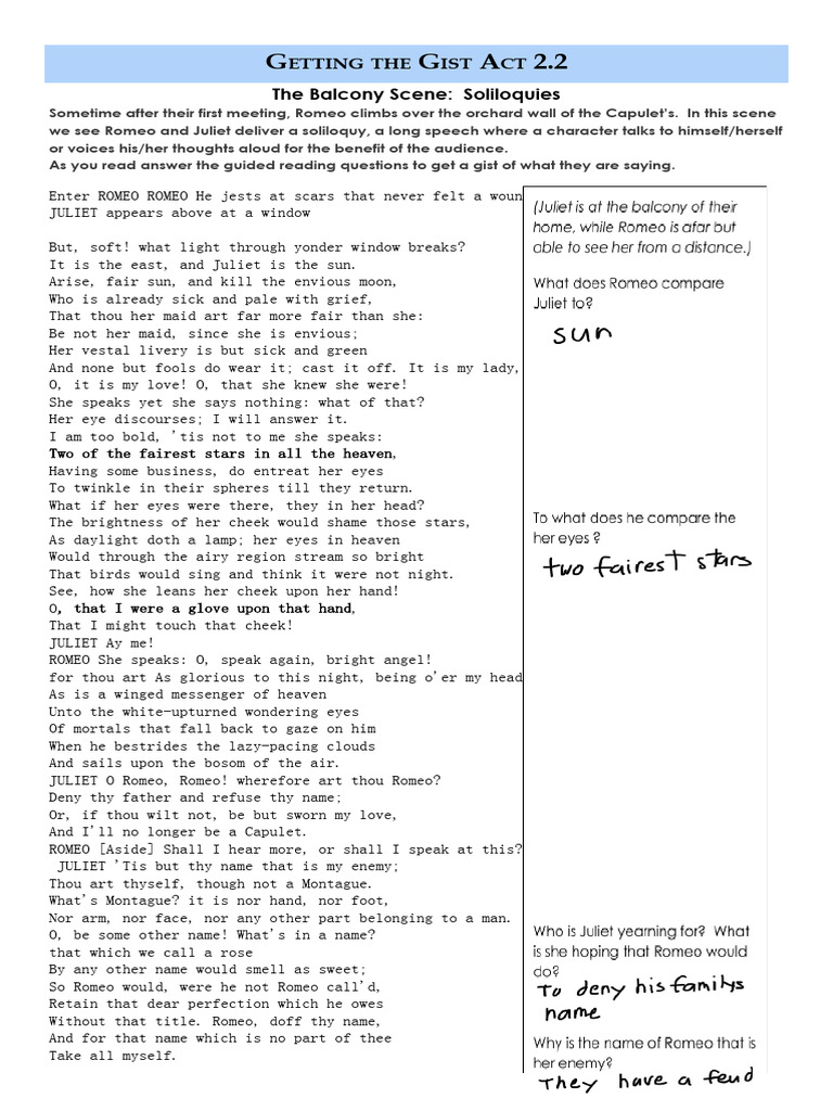 Romeo's Balcony Soliloquy Analysis | PDF | Characters In Romeo And Juliet
