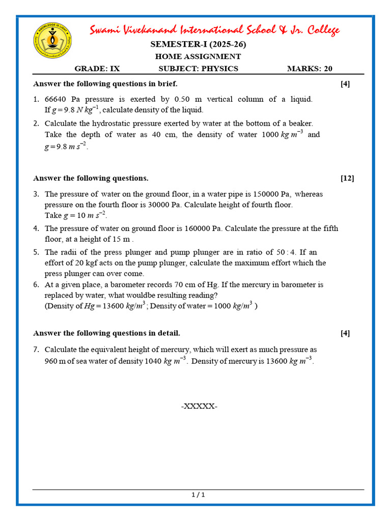 Grade IX Physics Home Assignment 2025-26 | PDF