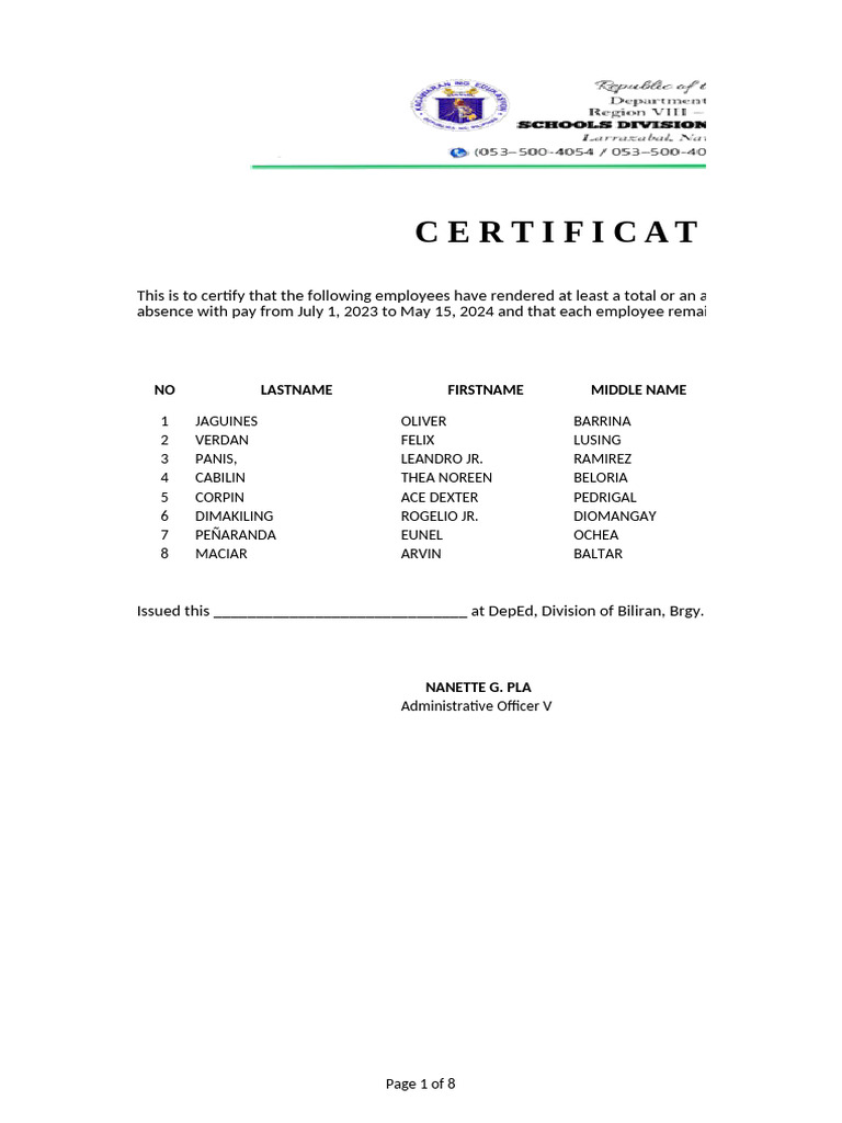CERTIFICATION SHS MID YEAR BONUS No Perf Rating | PDF
