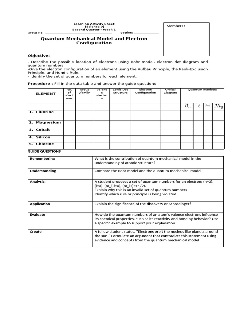 Group TAsk 1 - Q2 | PDF | Electron Configuration | Physics