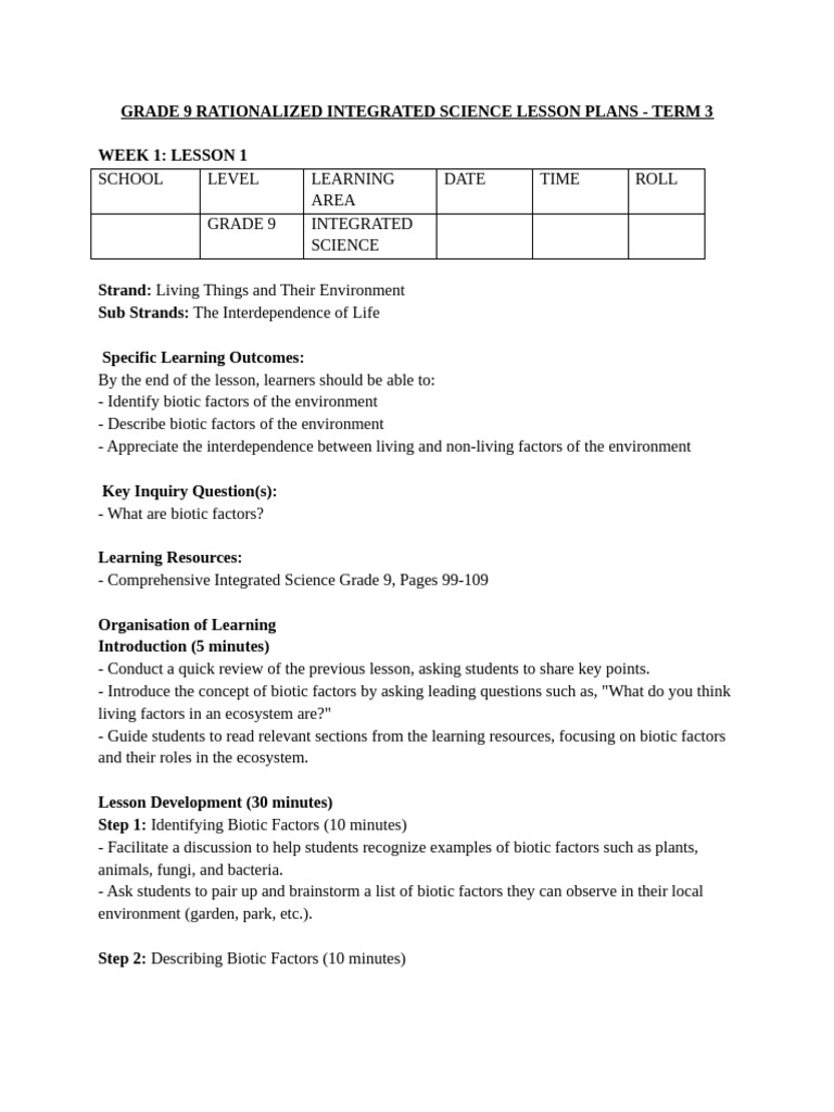 Grade - 9 - Rationalized - Integrated Science - Lesson Plans - Term 3 ...