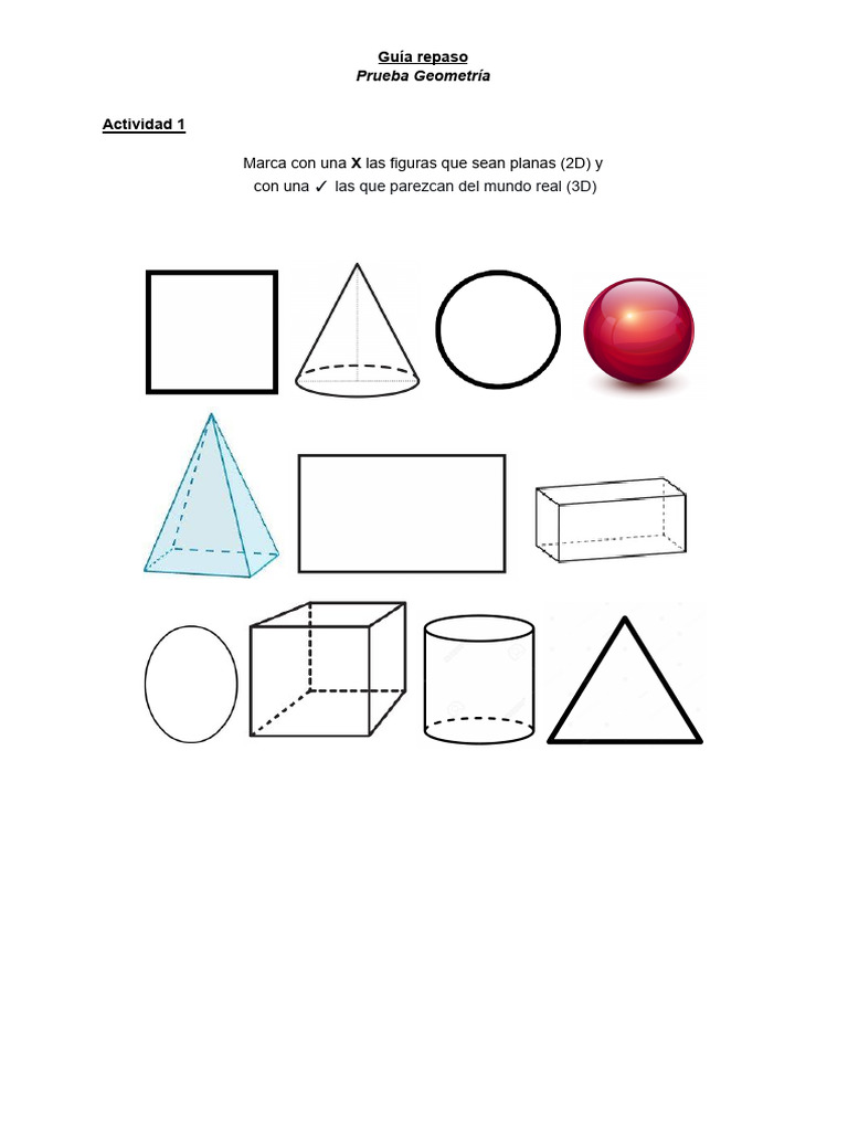 Guía de repaso: Figuras 2D y 3D | PDF