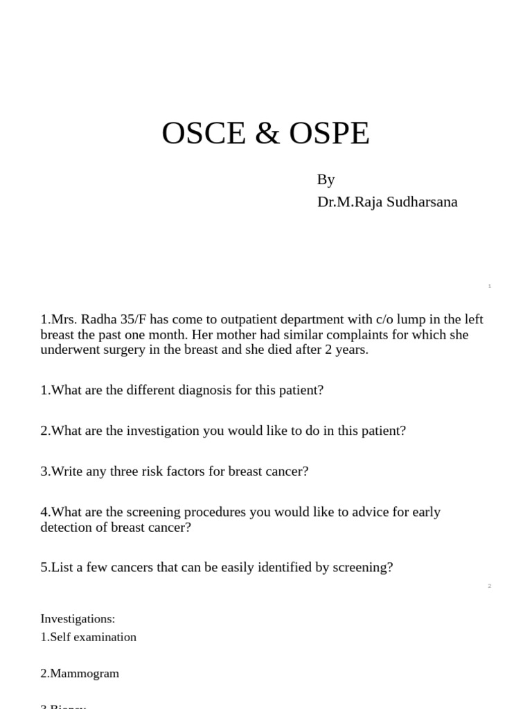 Osce & Ospe - 6 | PDF | Cervical Cancer | Breast Cancer
