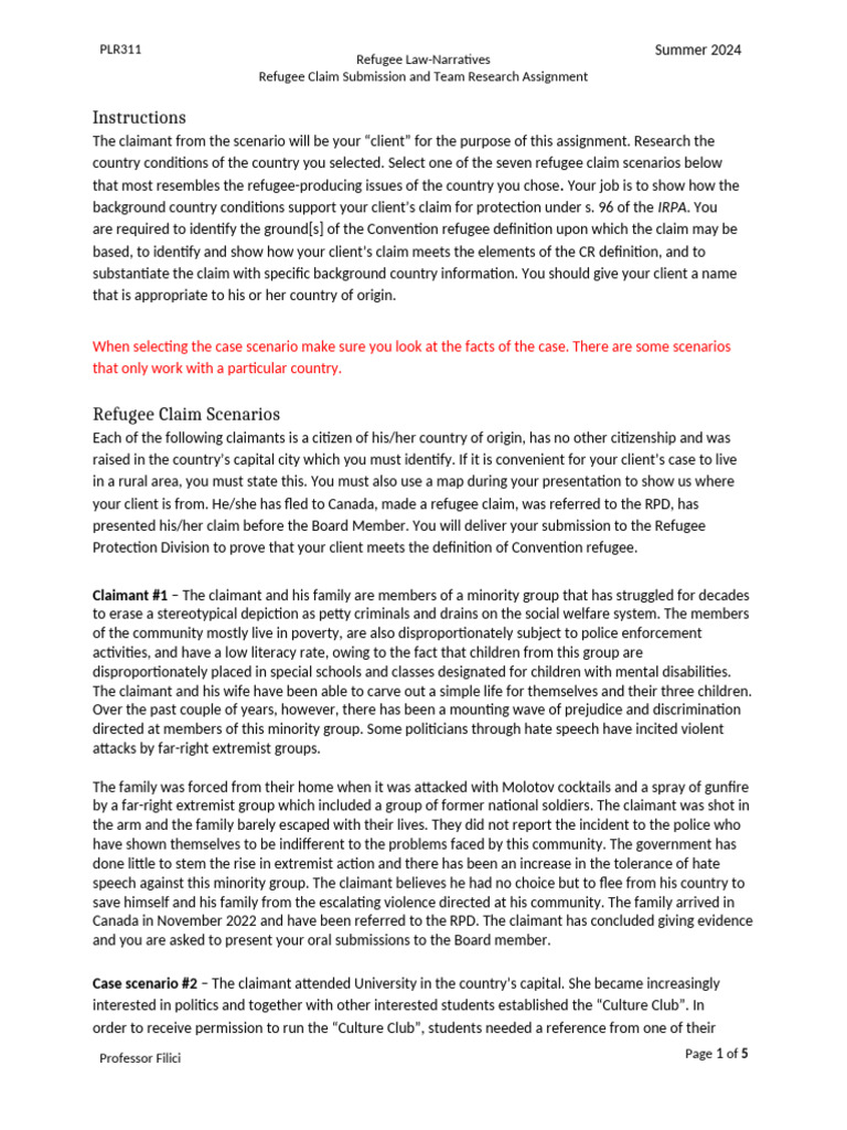 Refugee Claim Submission Guide | PDF | Arrest | Torture