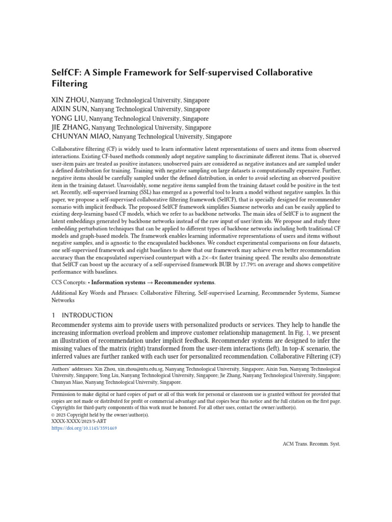 A Simple Framework For Self-Supervised Collaborative Filtering | PDF ...