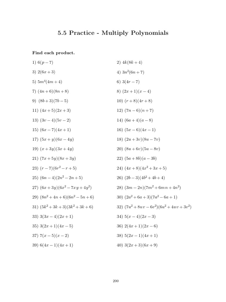 Activity 5 5.5 Practice Multiply Polynomials | PDF