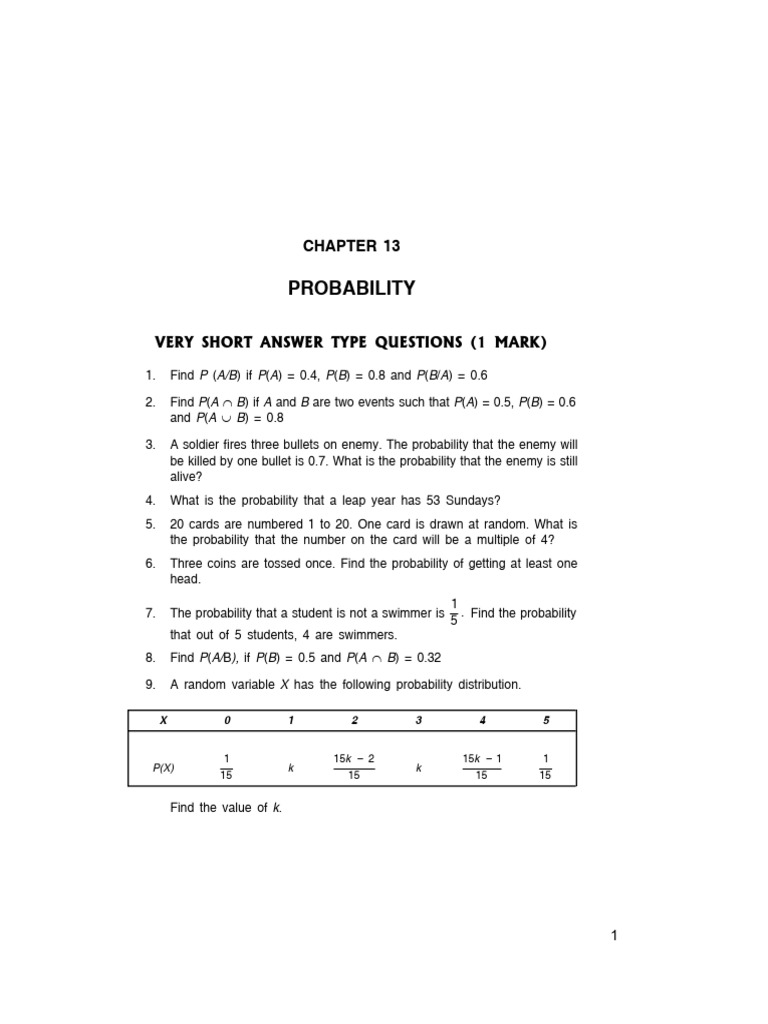 Probability Mark Wise Hot Questions_240827_191251 (1) | PDF | Probability | Probability Theory