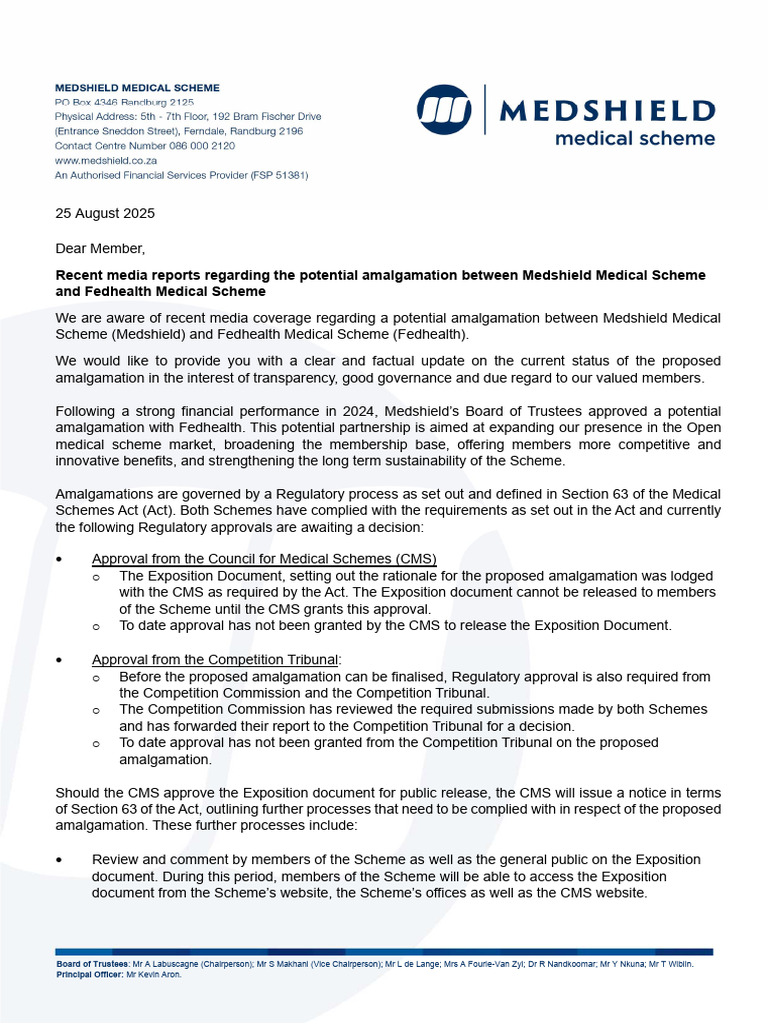 Medshield Potential Amalgamation Member Update 1 | PDF | Governance ...