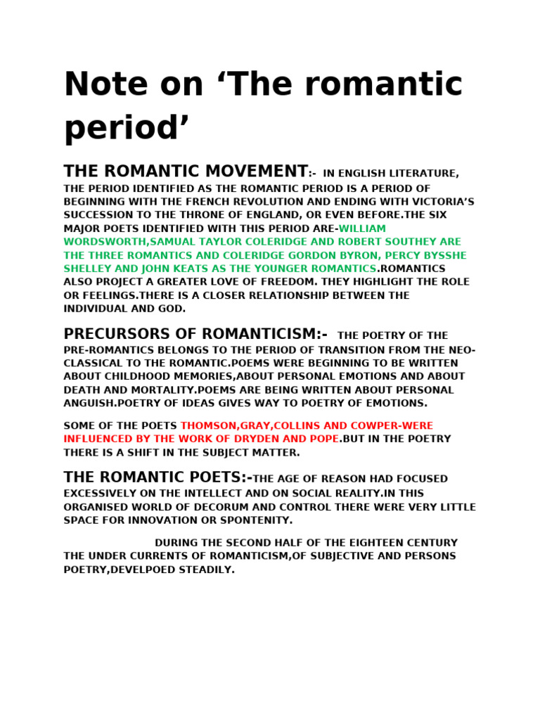 Overview of the Romantic Period in Literature | PDF
