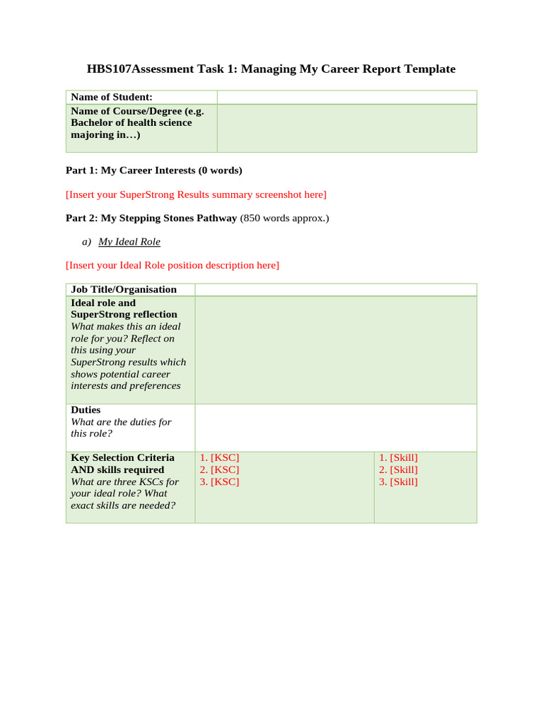 Career Management Report Template | PDF