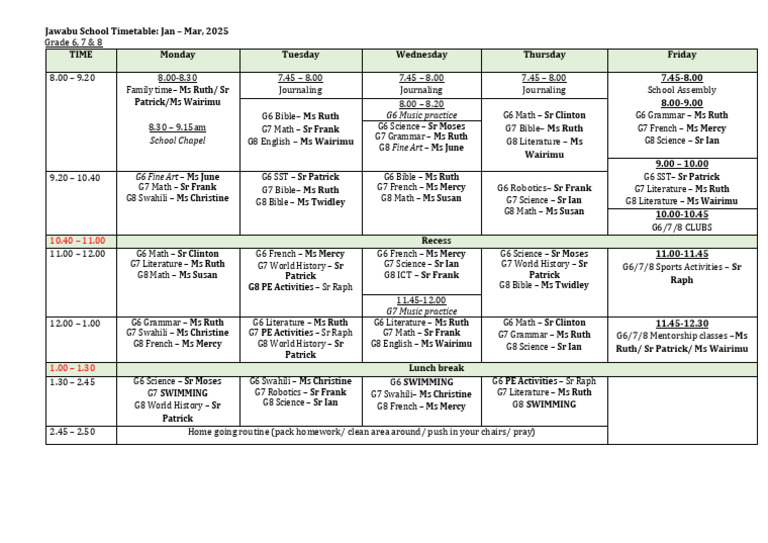 Jawabu School Timetable: Jan-Mar 2025 | PDF | International Economic ...