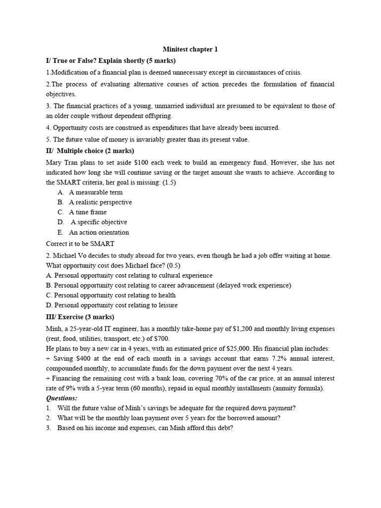 Mini Test Chapter 1.student | PDF