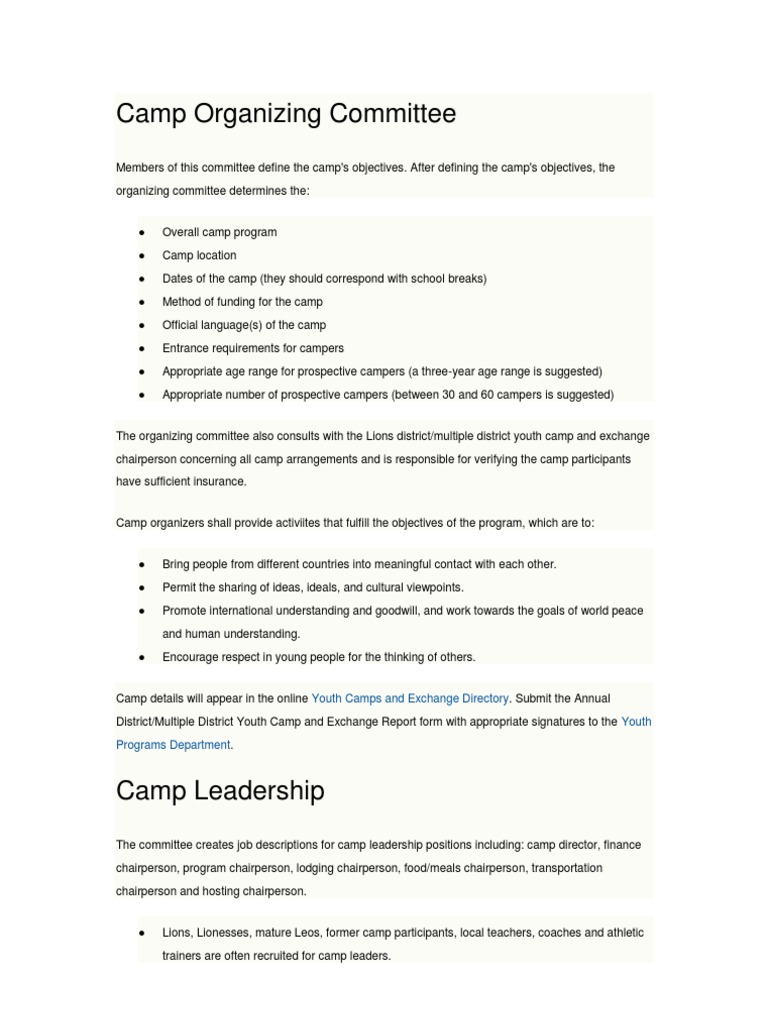 Youth Camp Organizing Committee Guide | PDF | Career & Growth