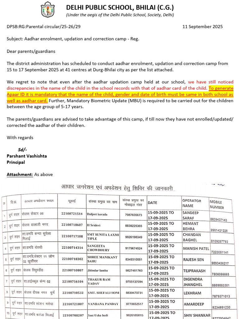 Circular Aadhar Enrolment Updation Correction | PDF