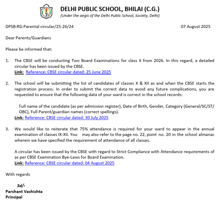 Circular No. 24 - CBSE Circulars | PDF