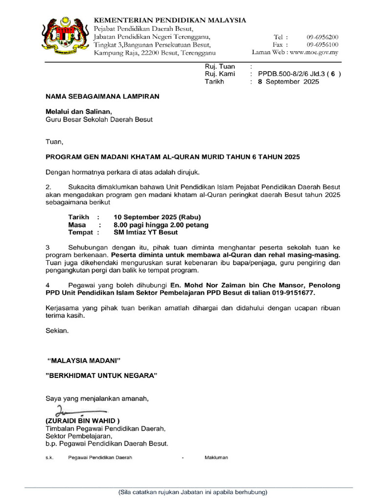 Program Gen Madani Khatam Al-Quran Murid Tahun 6 Tahun 2025 | PDF