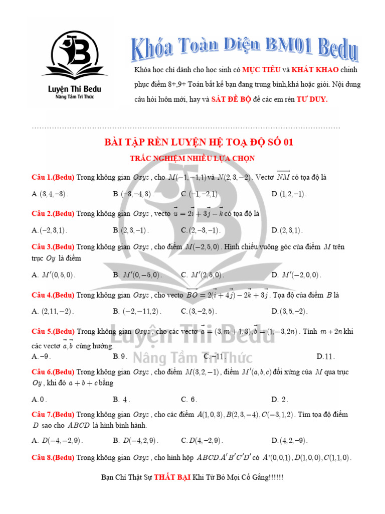 BTRL Hệ Toạ Độ 01 | PDF