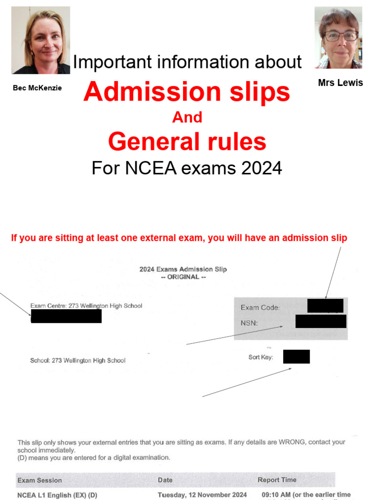 NCEA Exam Admission Slip Guidelines 2024 | PDF
