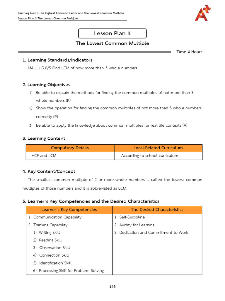 Lesson Plan 2-3 The Lowest Common Multiple | PDF | Learning | Lesson Plan