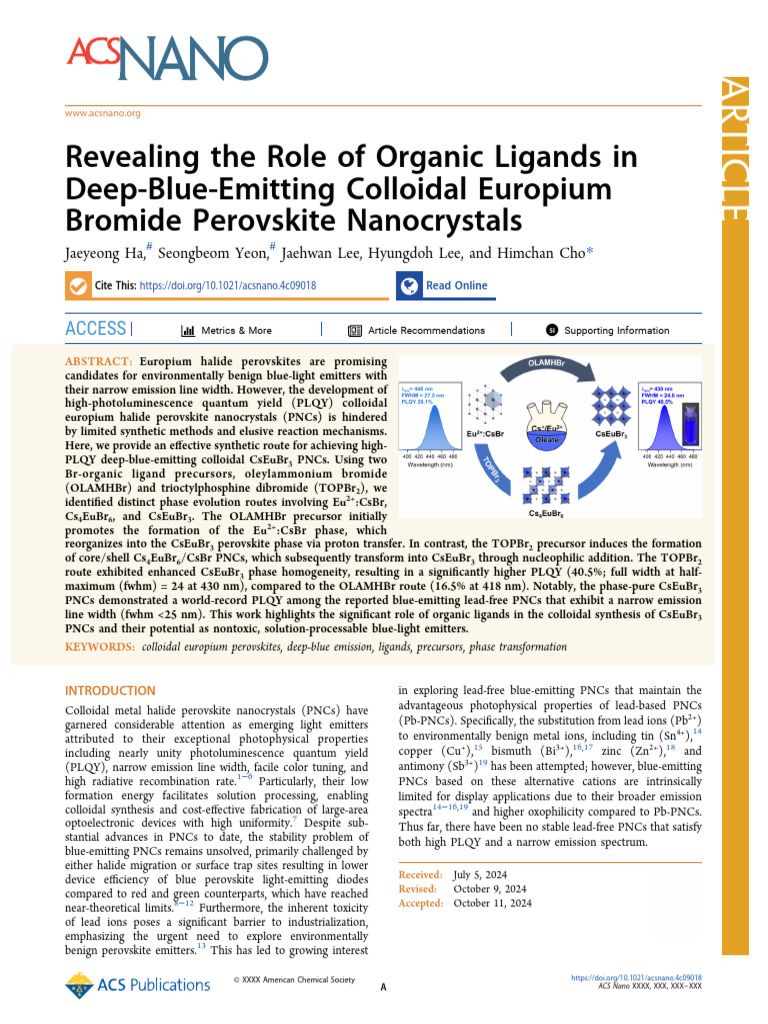 Ha Et Al 2024 Revealing The Role of Organic Ligands in Deep Blue ...