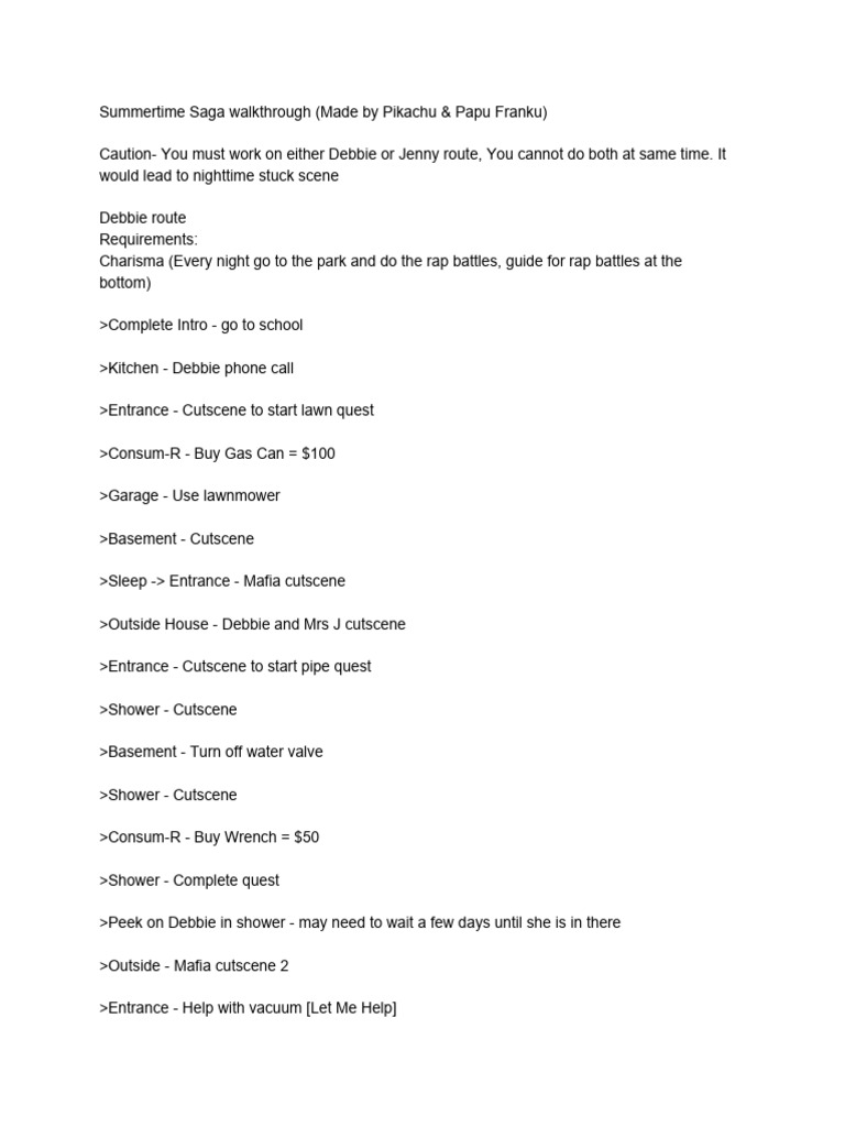 Summertime Saga: Debbie & Jenny Walkthrough | PDF | Leisure | Nature