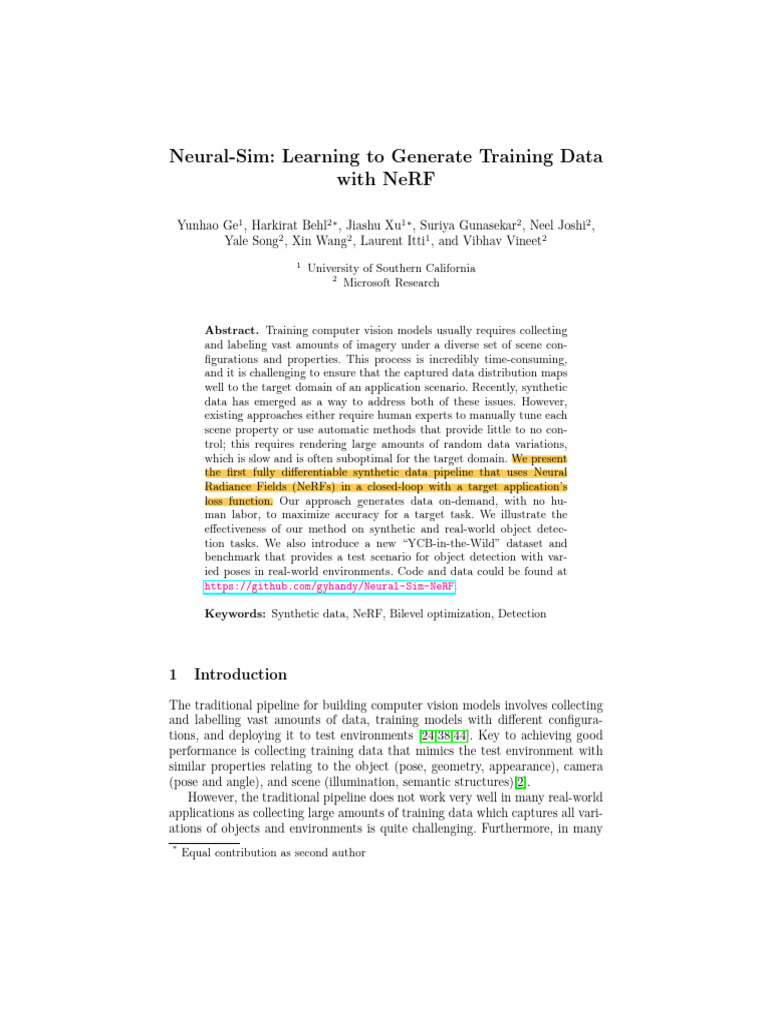 Neural-Sim: Learning To Generate Training Data With NeRF (Microsoft 2022 ECCV) | PDF | Rendering ...