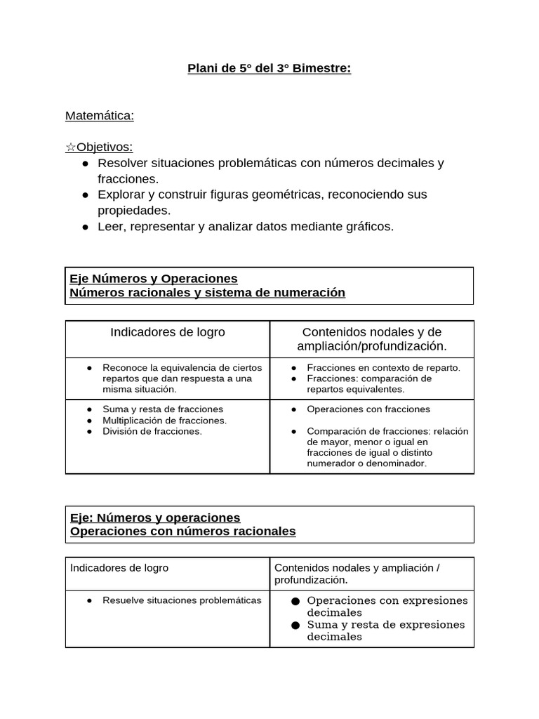 Contenidos Nodales 5° Grado Bimestre 3 | PDF | Número racional | Geometría