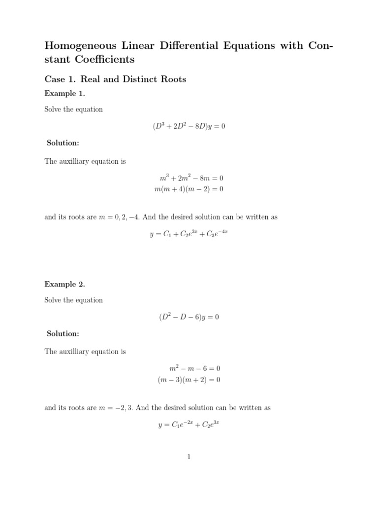 De Homogeneous Linear Differential Equations With Constant Coefficients | PDF | Mathematical ...