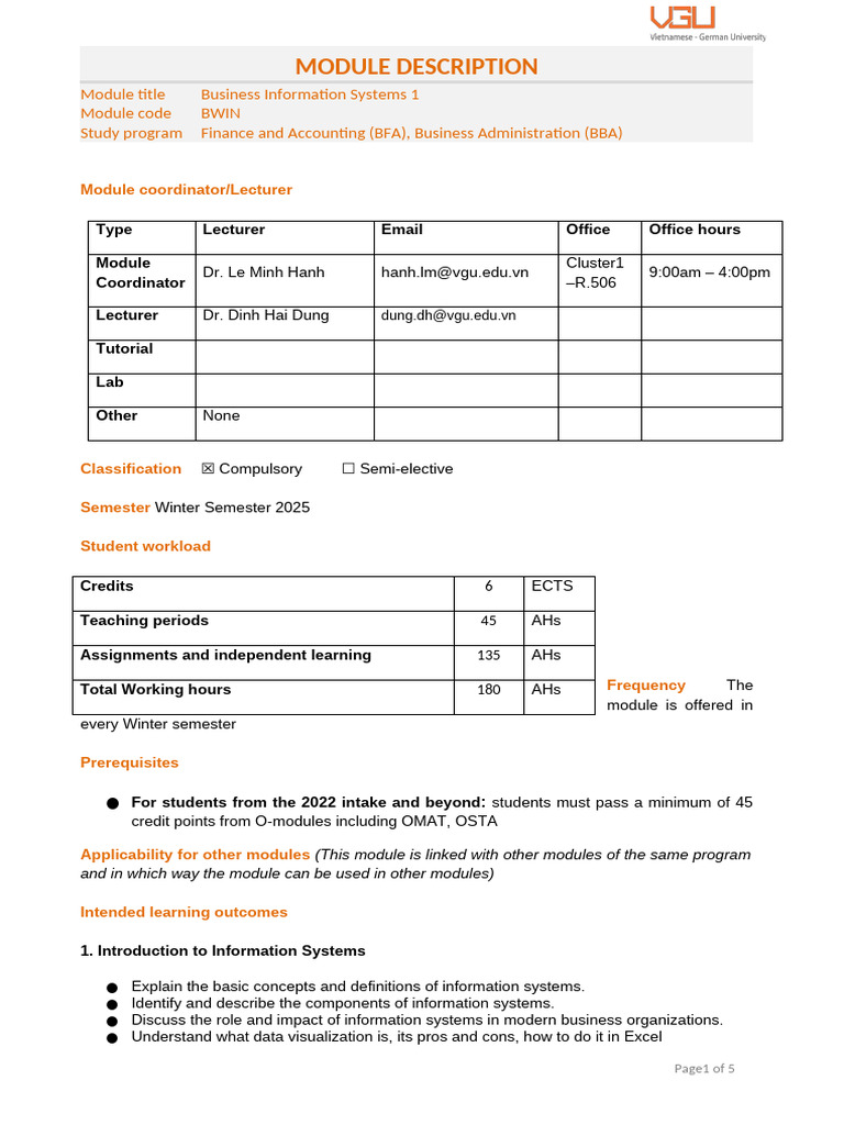 Module Description BWIN WS2025 | PDF | Databases | Information System