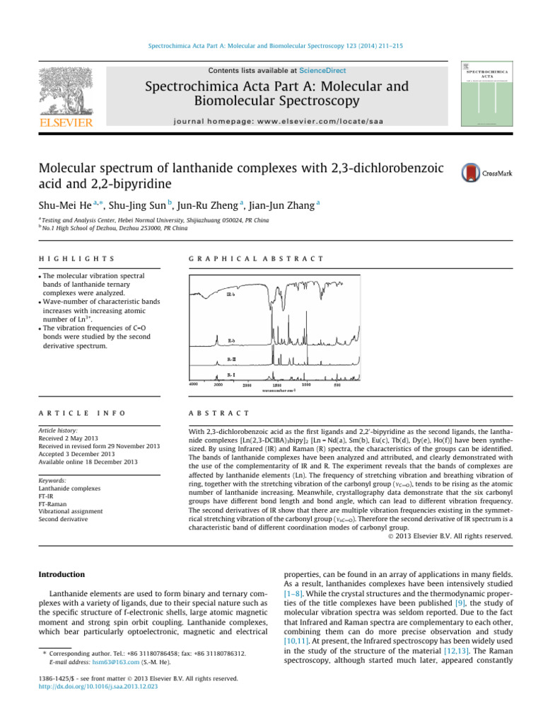 Lanthanide Complexes' Molecular Spectra Analysis | PDF | Infrared ...