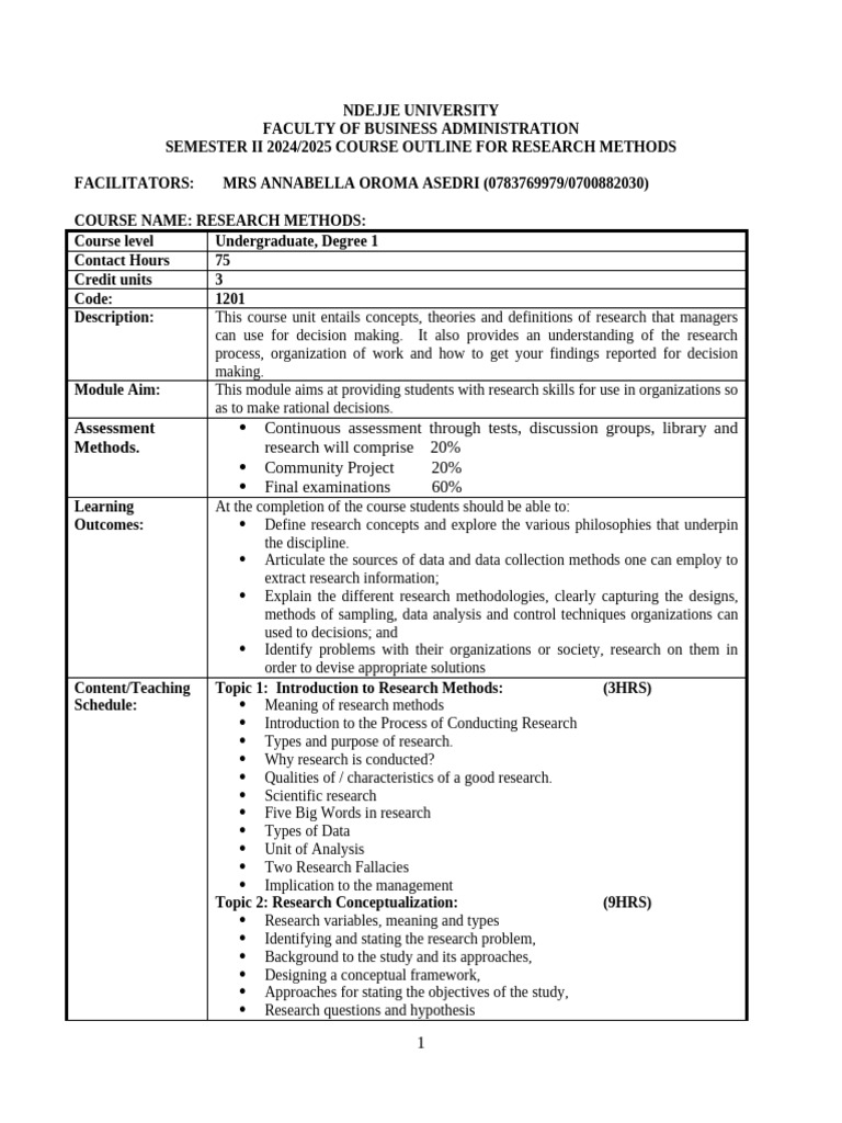 Research Methods Course Outline 2024/2025 | PDF | Methodology ...