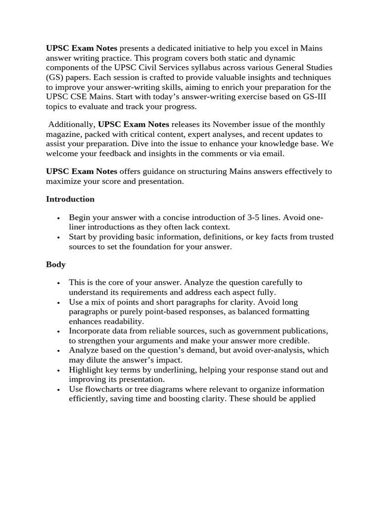 UPSC Mains Answer Writing Guide | PDF