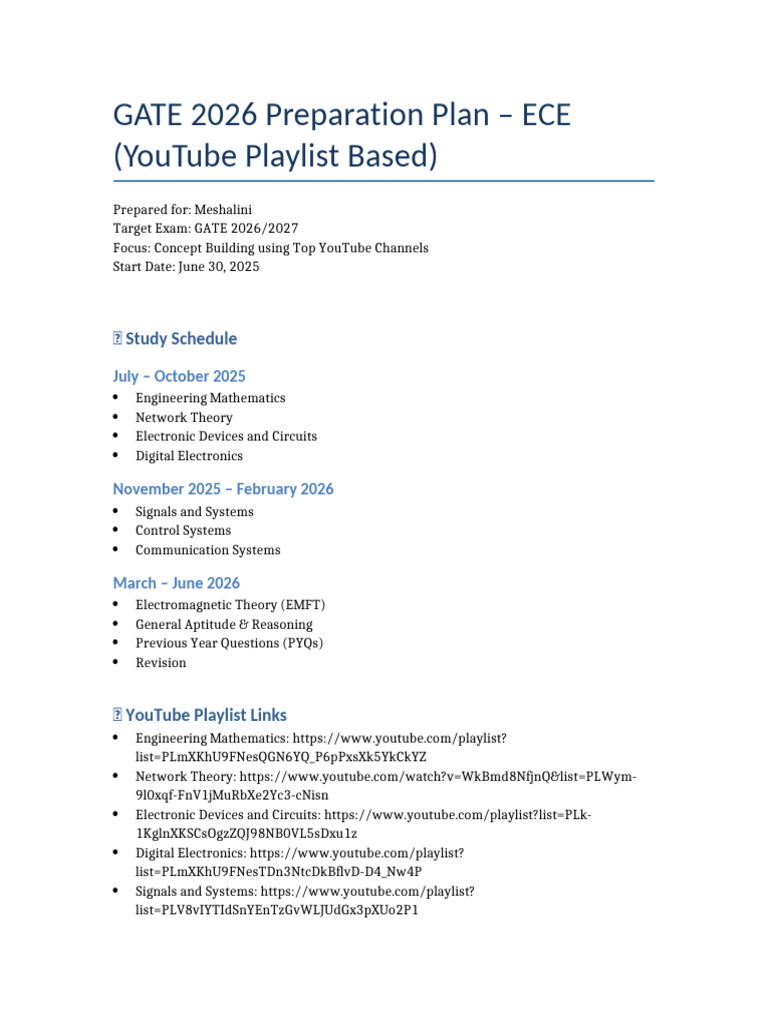 GATE 2026 ECE Study Plan & Resources | PDF