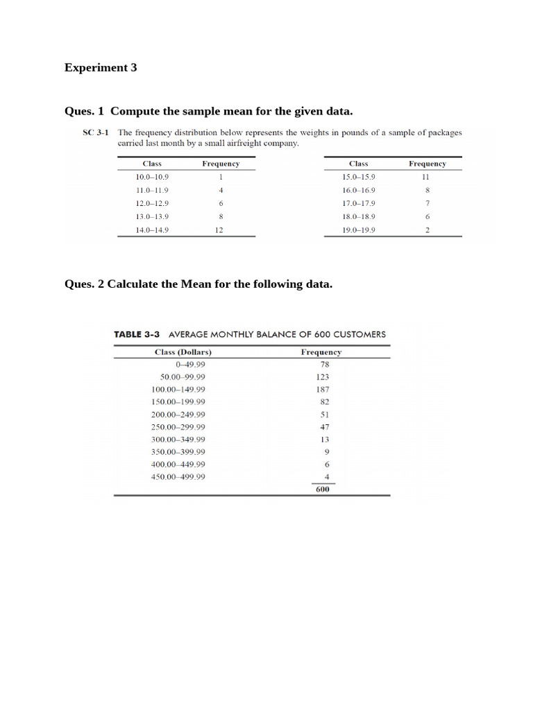 Experiment 3 Calculate Mean | PDF