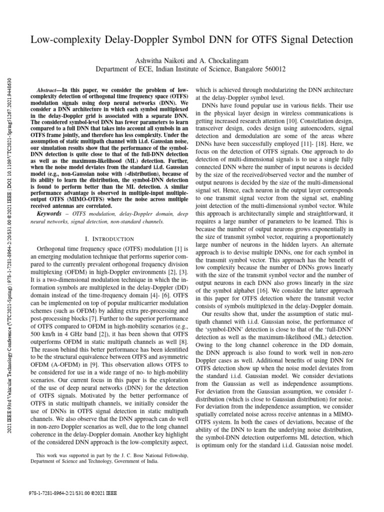 Low-Complexity Delay-Doppler Symbol DNN For OTFS Signal Detection | PDF ...