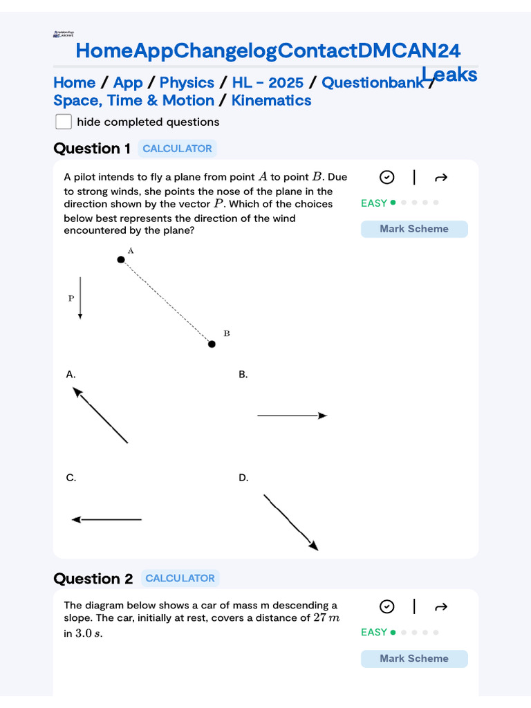 IB Phys HL - 2025 Questionbank - Space, Time & Motion - Kinematics HL | PDF | Velocity ...