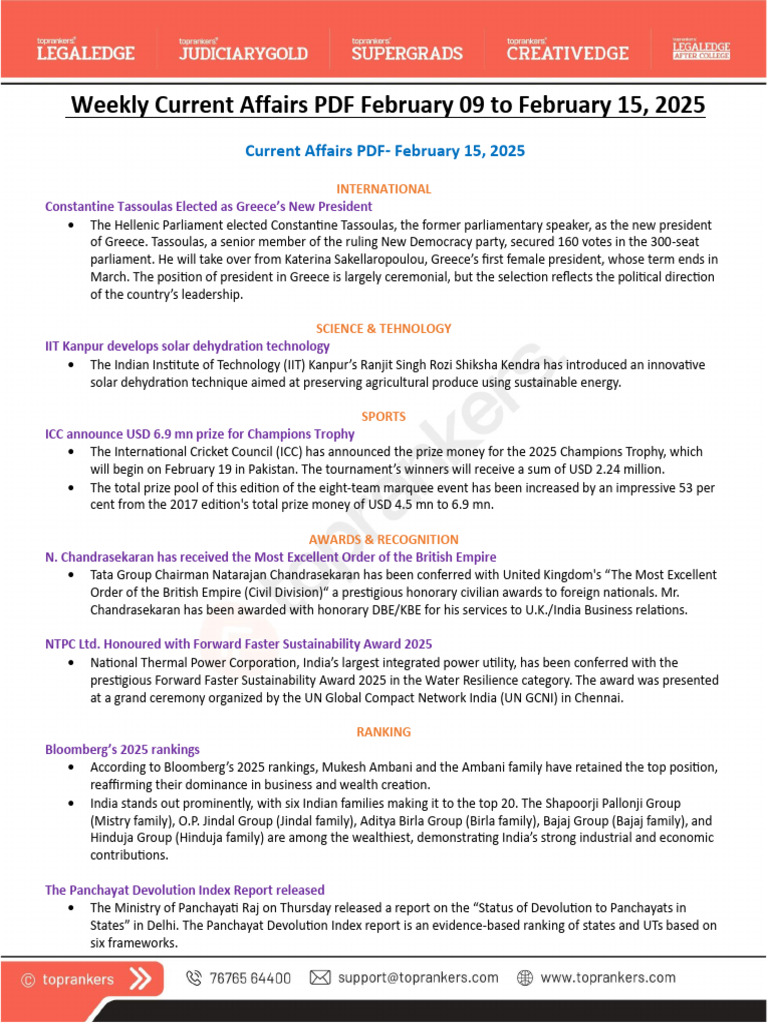 Weekly Current Affairs Magazine PDF of 9th Feb To 15th Feb 2025 ...