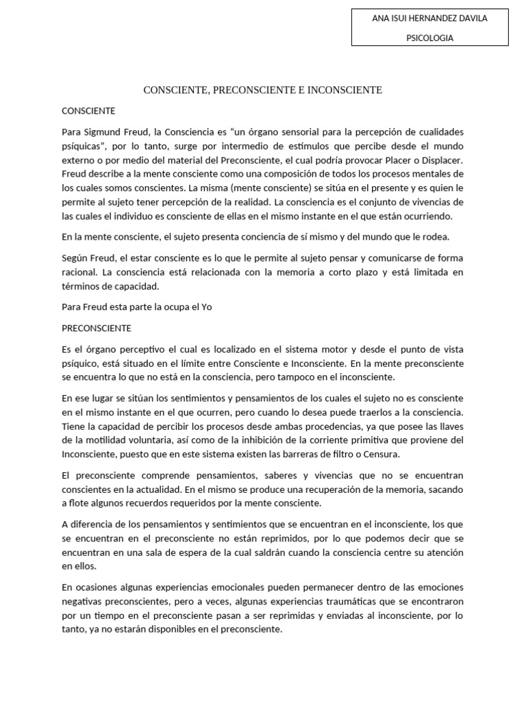 Consciente, Preconsciente e Inconsciente | PDF | Mente inconsciente | Mente
